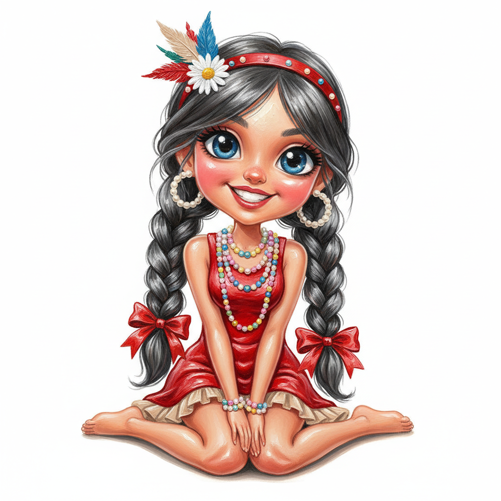 Cute Oil Painting Caricature: Joyful Woman, Braids, Blue Eyes – Synpix ...